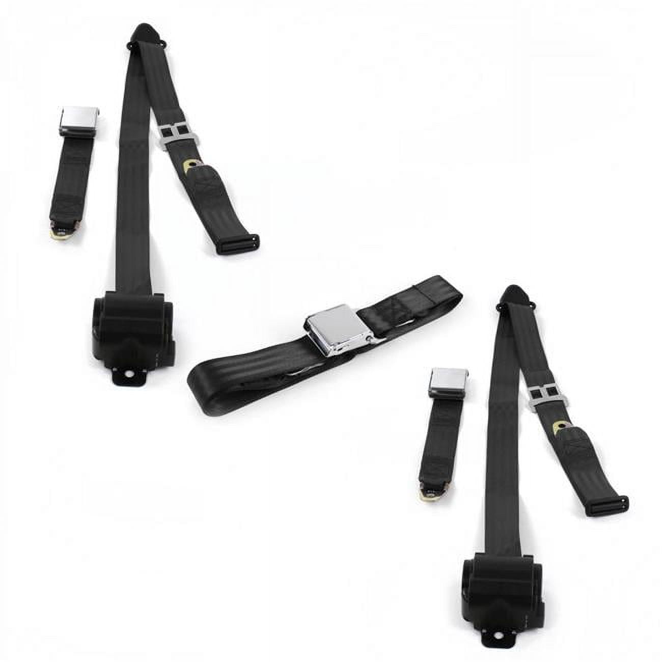 Black Retractable Bench Seat Belt Kit for VW Karmann Ghia Airplane 3 ...