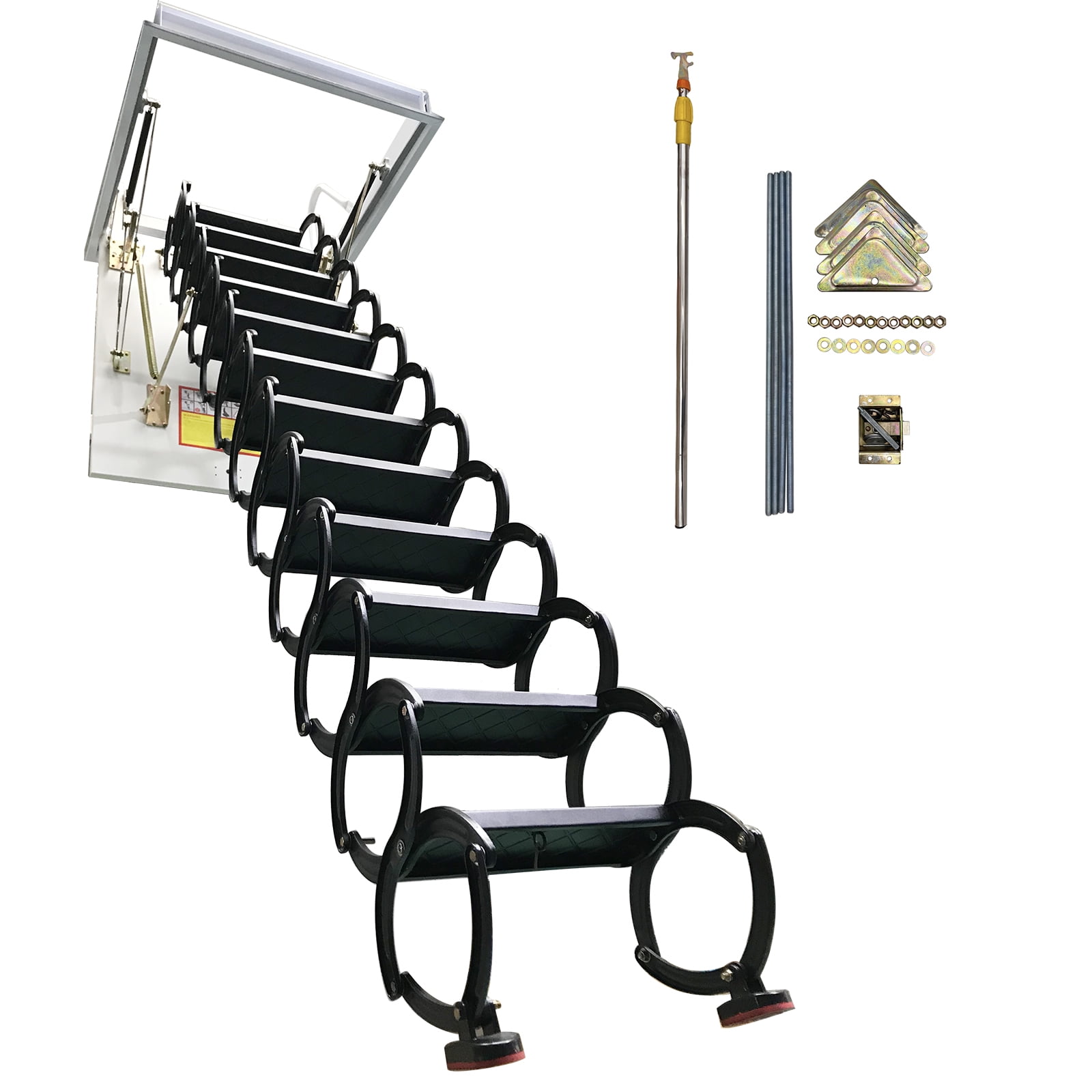 Black Retractable Folding Stairs 12 Steps Carbon Steel Attic Extension ...