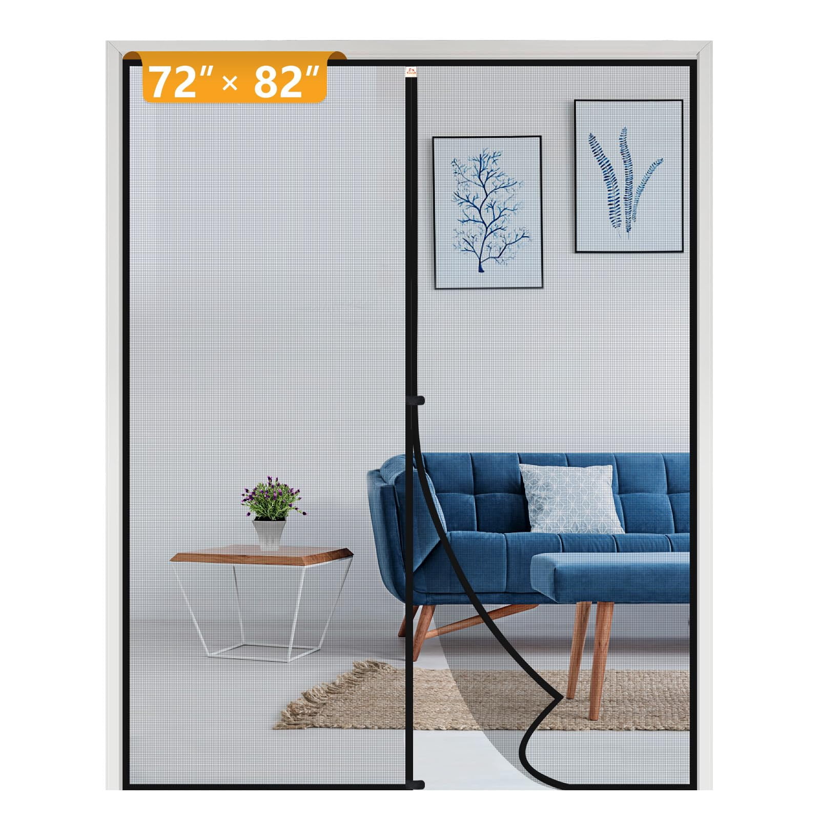 Black Retractable Screen Door Fits Door Size 72" x 82" for Patio ...