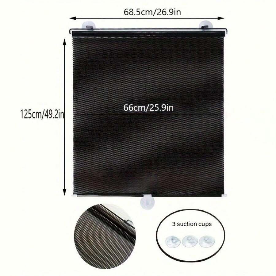 Black Retractable Suction Cup Sunshade Curtain, 80% Blackout, Heat ...