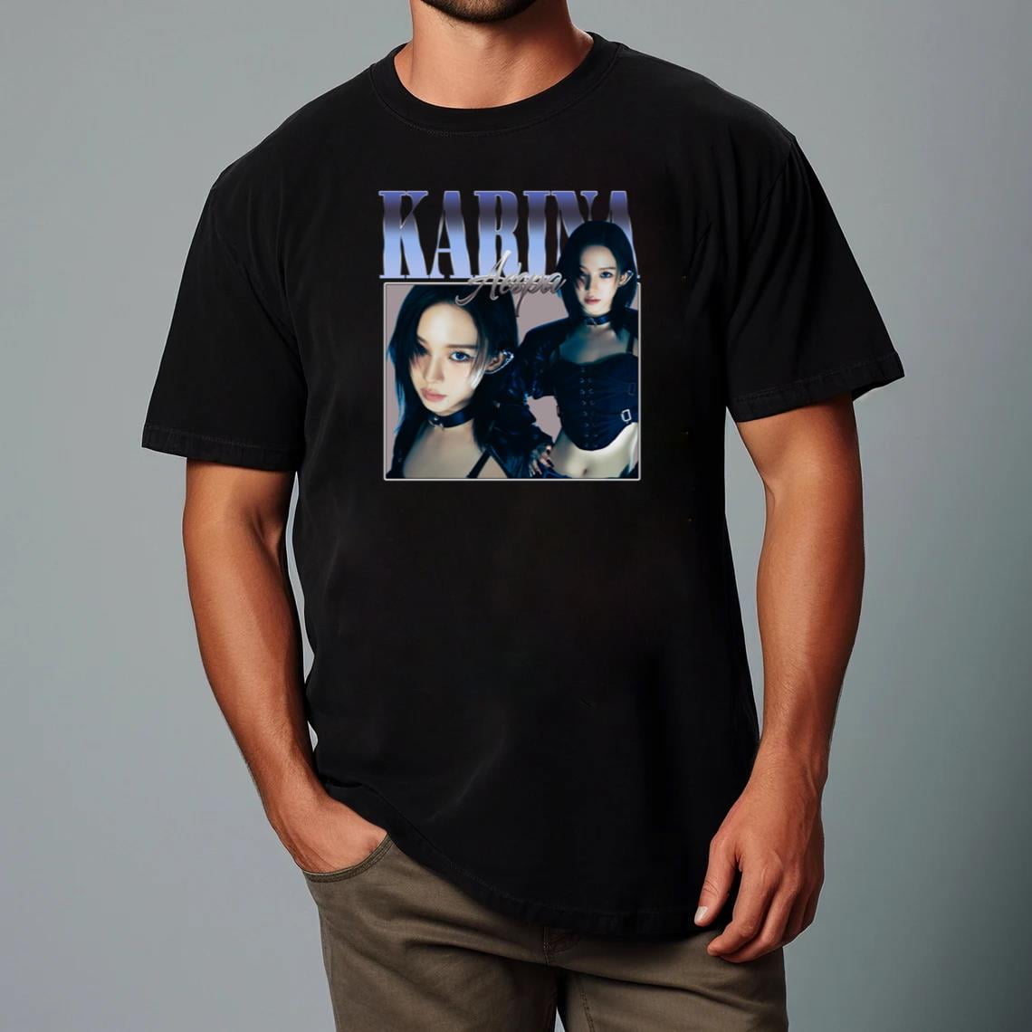 Black Retro Aespa Karina Shirt 90s Bootleg Tshirt Kpop Gift Aespia ...