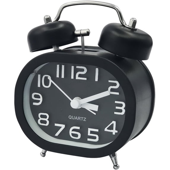 Black Retro Analog Alarm Clock Quartz Alarm Clock Silent Non-ticking ...