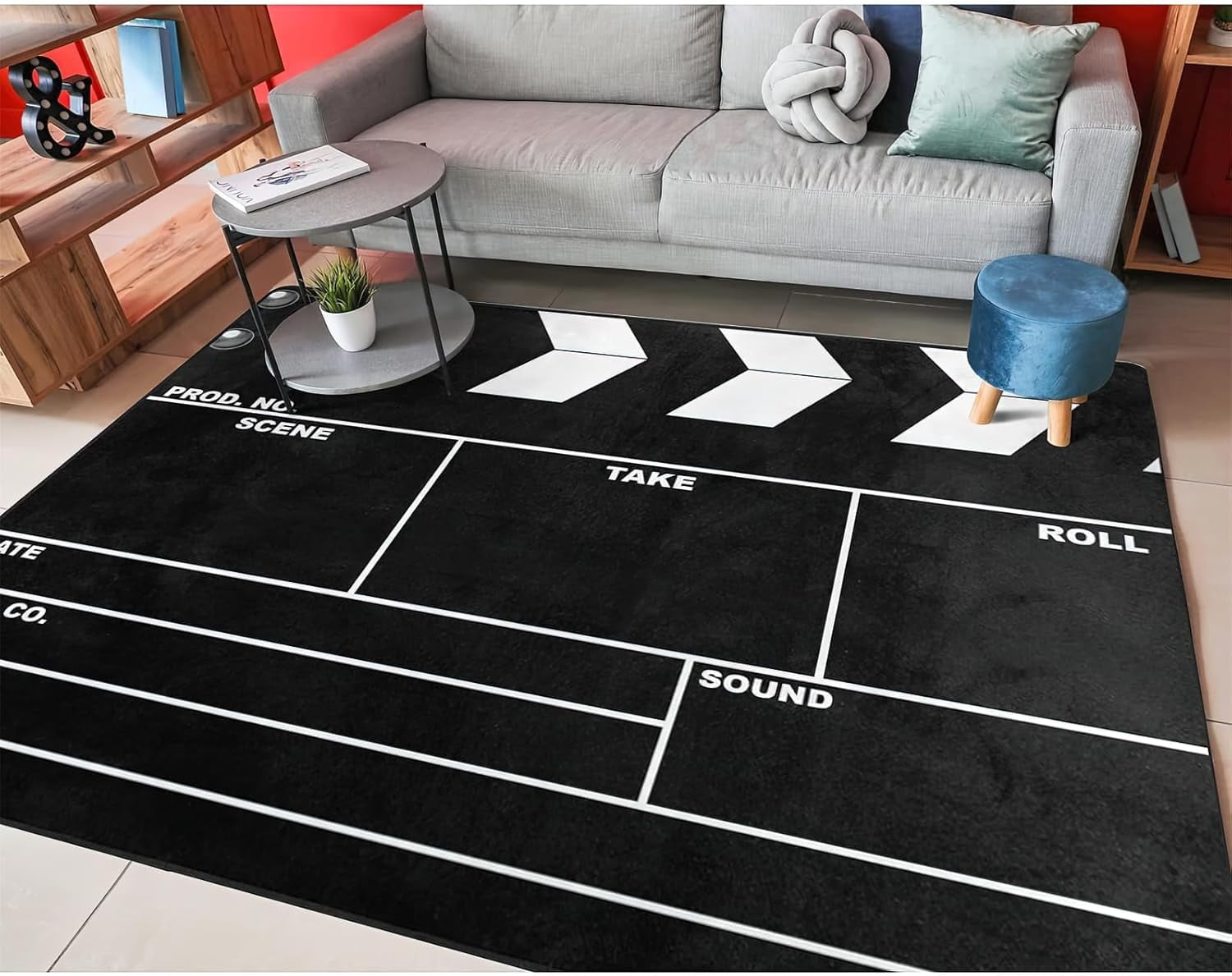 Black Retro Classic Movie Area Rug, Cinema Home Theate Living Room ...