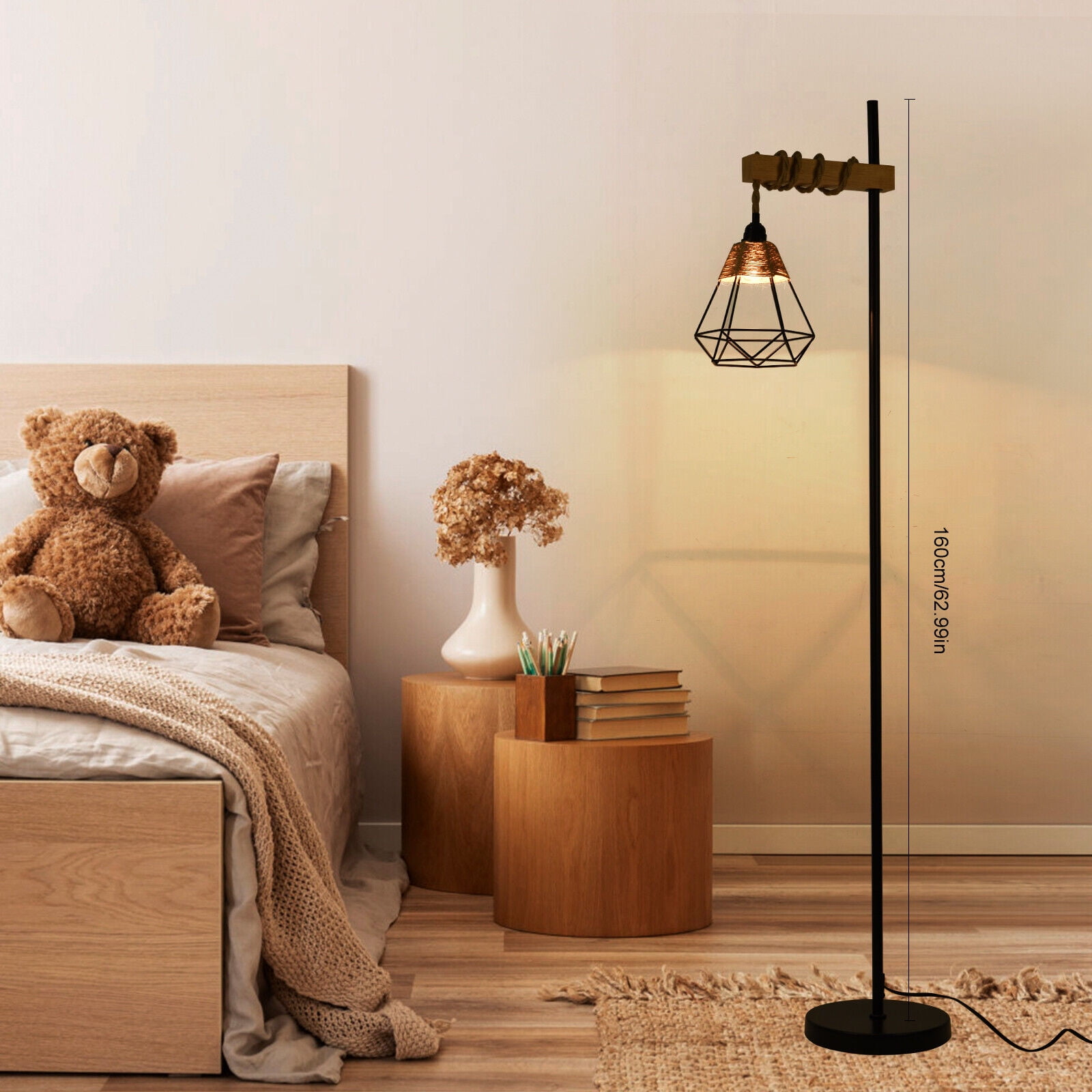 Black Retro Floor Lamp Tall Standing Light Adjustable Height with ...