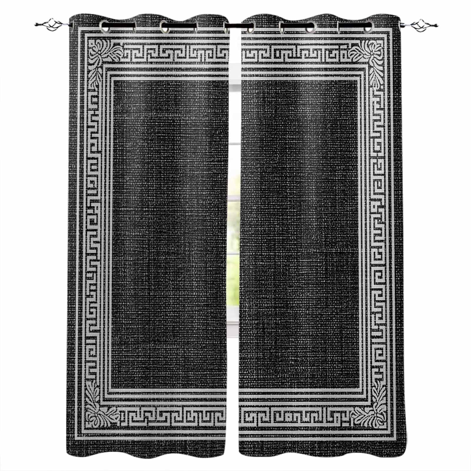 Black Retro Greek Key Blackout Curtains for Bedroom Living Room ...
