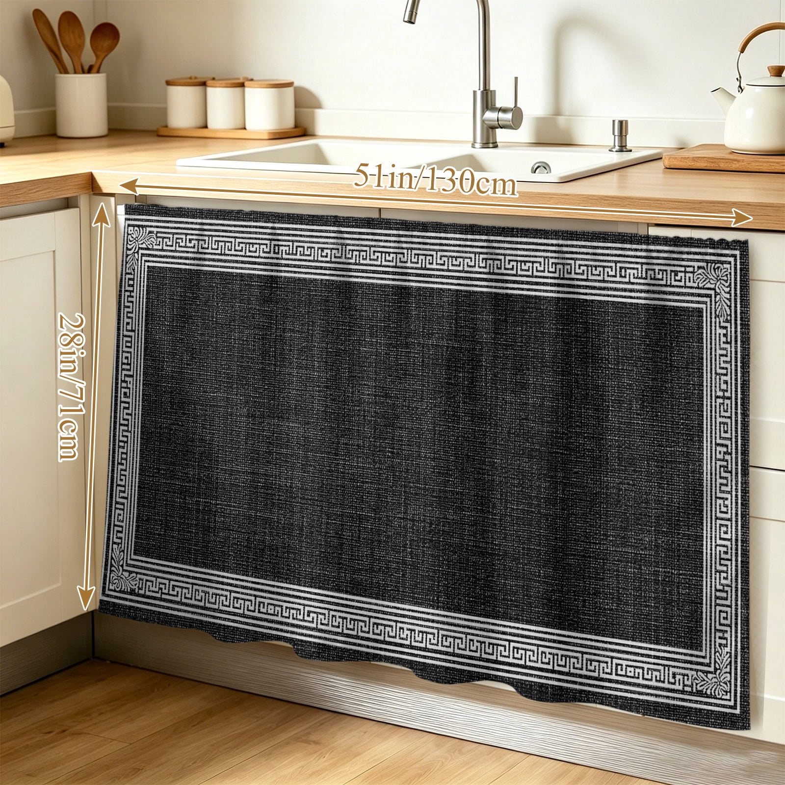 Black Retro Greek Key Cabinet Curtain 28"W x 51"L, Greece Ancient ...