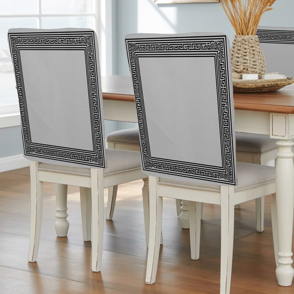 Black Retro Greek Key Chair Back Covers, Gray Greece Ancient Farmhouse ...