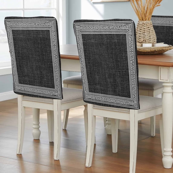 Black Retro Greek Key Chair Back Covers, Greece Ancient Rustic ...