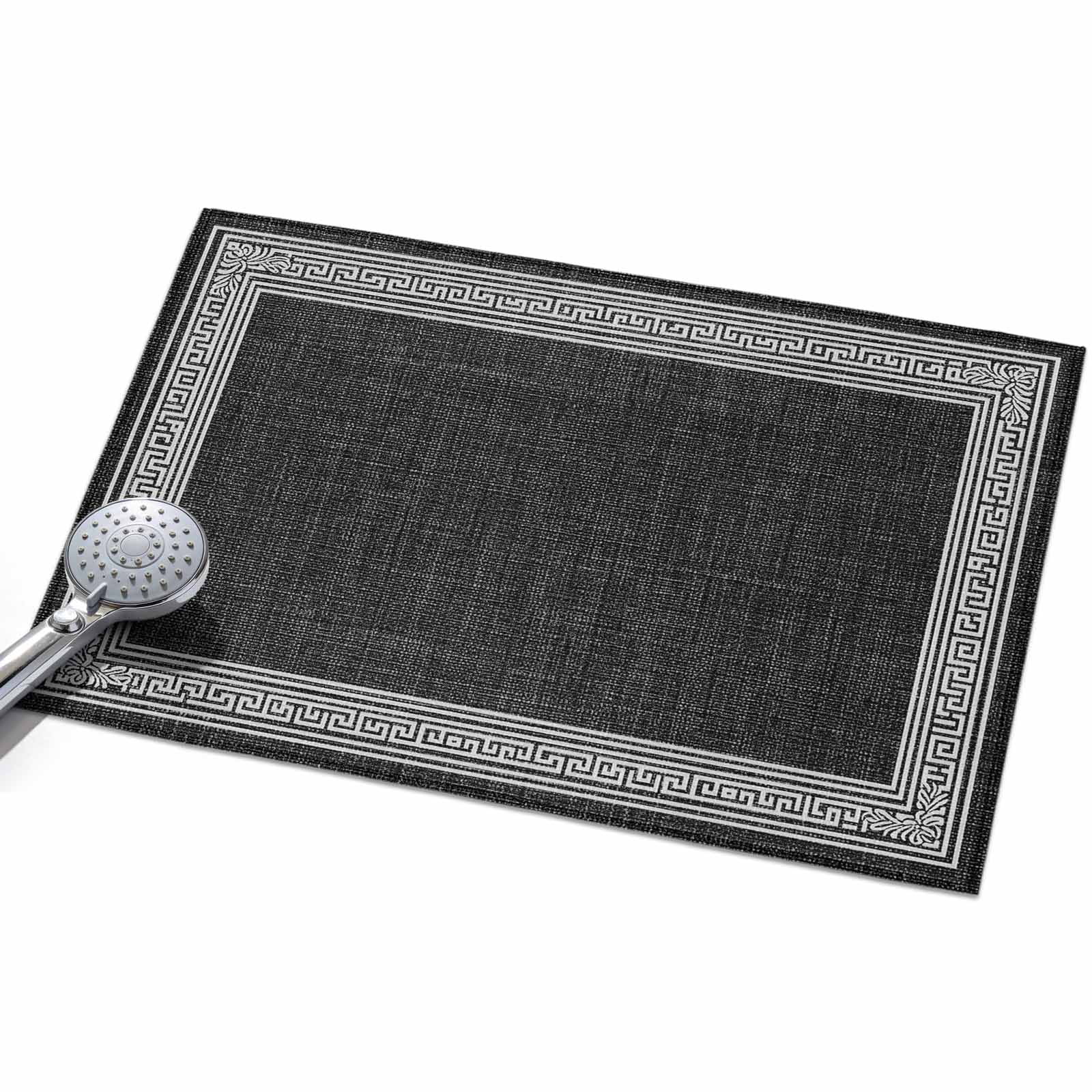 Black Retro Greek Key Entryway Rug 2x3ft Washable Non Slip Bathroom Rug ...