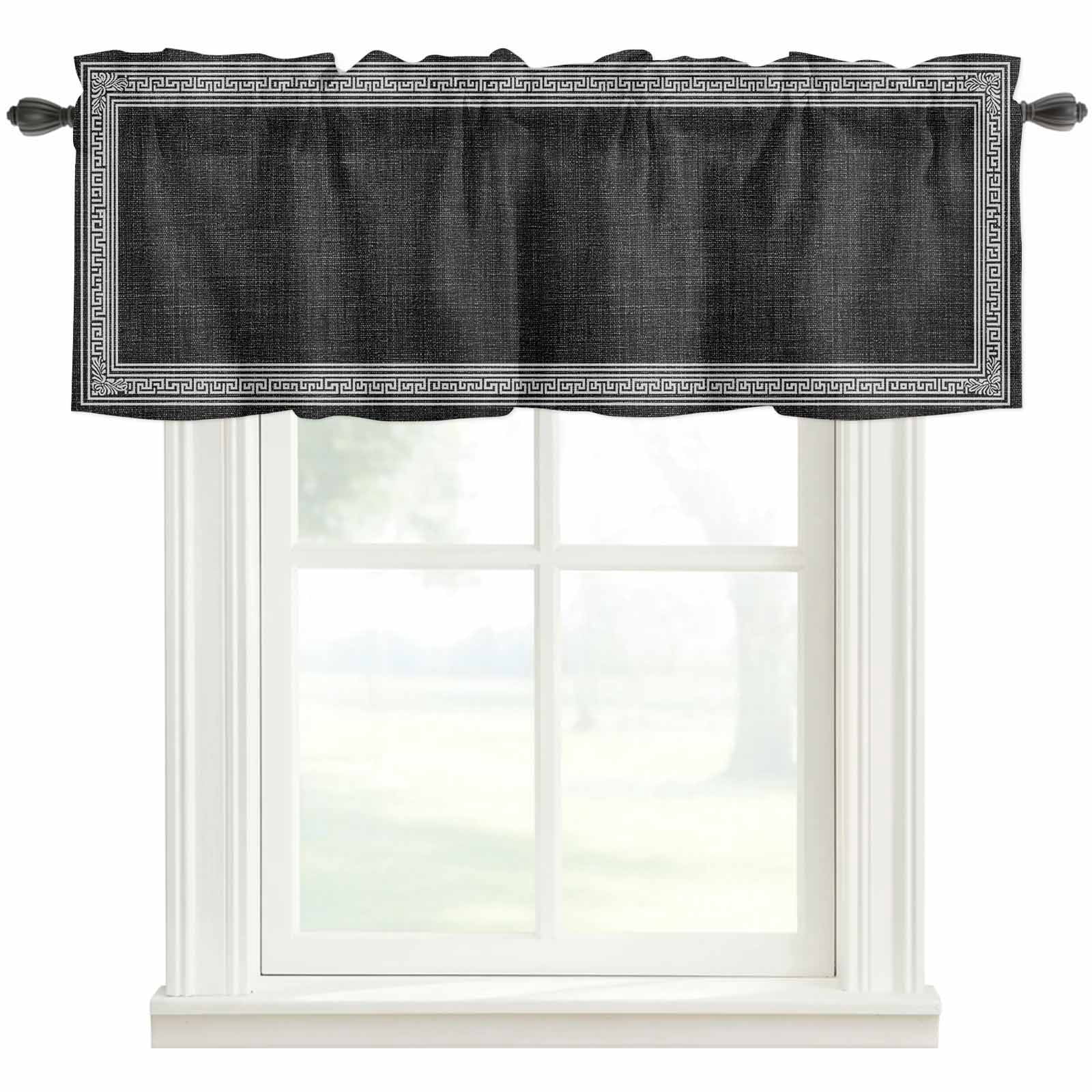 Black Retro Greek Key Kitchen Valances for Windows, Greece Ancient ...