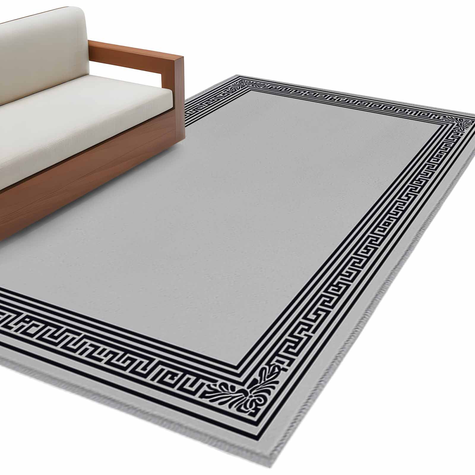 Black Retro Greek Key Large Area Rugs for Bedroom Living Room, Soft Non ...