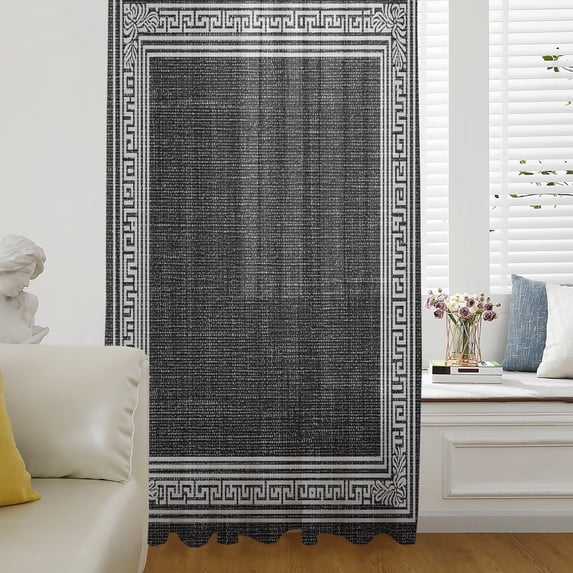 Black Retro Greek Key Sheer Curtains 96 Inch Length, Light Filtering ...