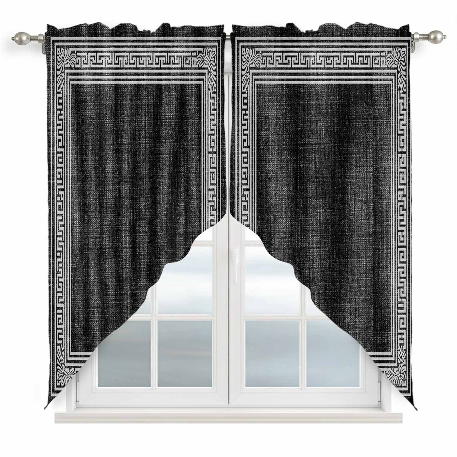Black Retro Greek Key Swag Curtains Greece Ancient Rustic Geometric ...