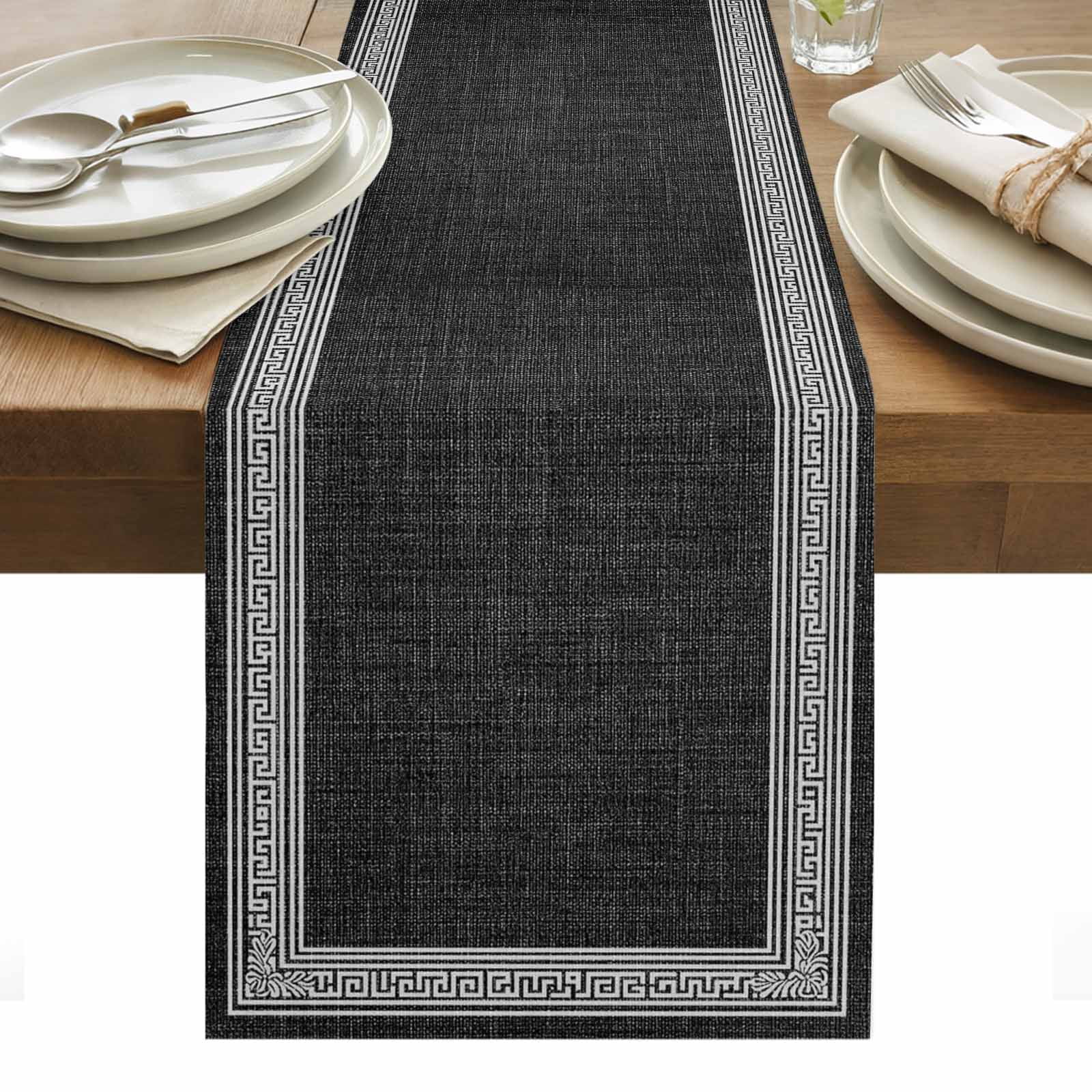 Black Retro Greek Key Table Runner - 60 Inch Long, Kitchen Dining Table ...