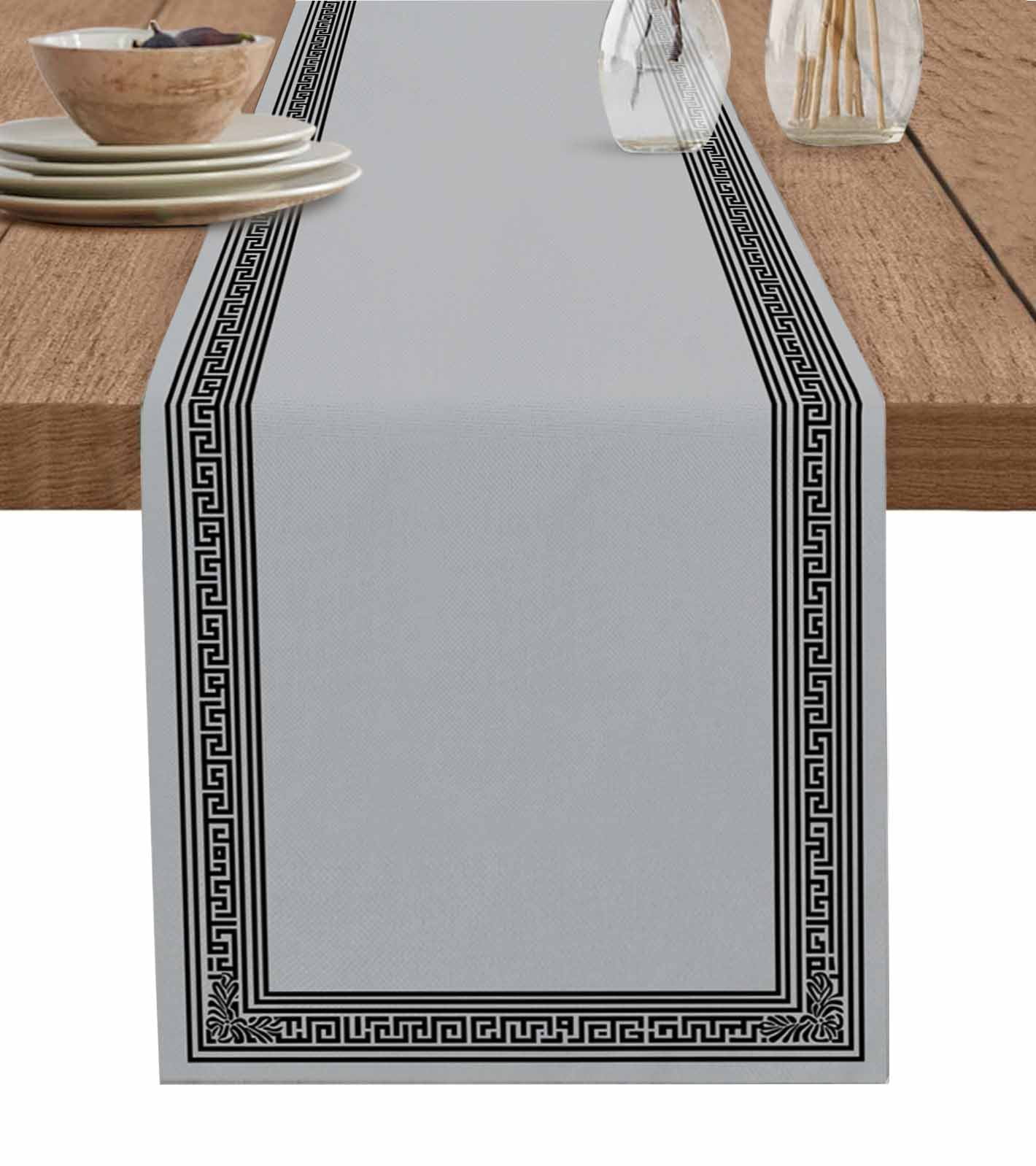 Black Retro Greek Key Table Runner 72 Inches, Gray Greece Ancient ...