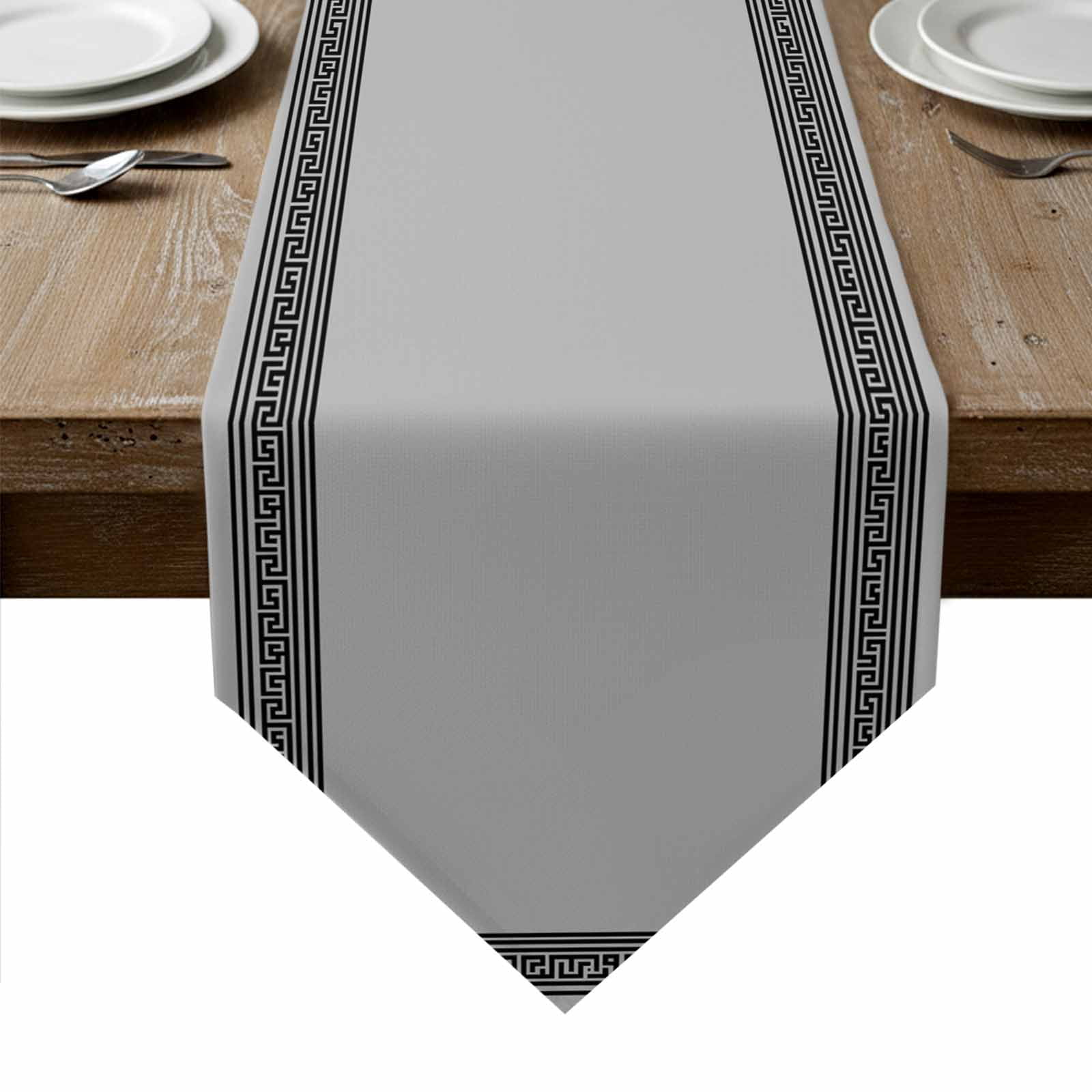 Black Retro Greek Key Table Runner Linen Burlap Table Runner 120 Inches ...