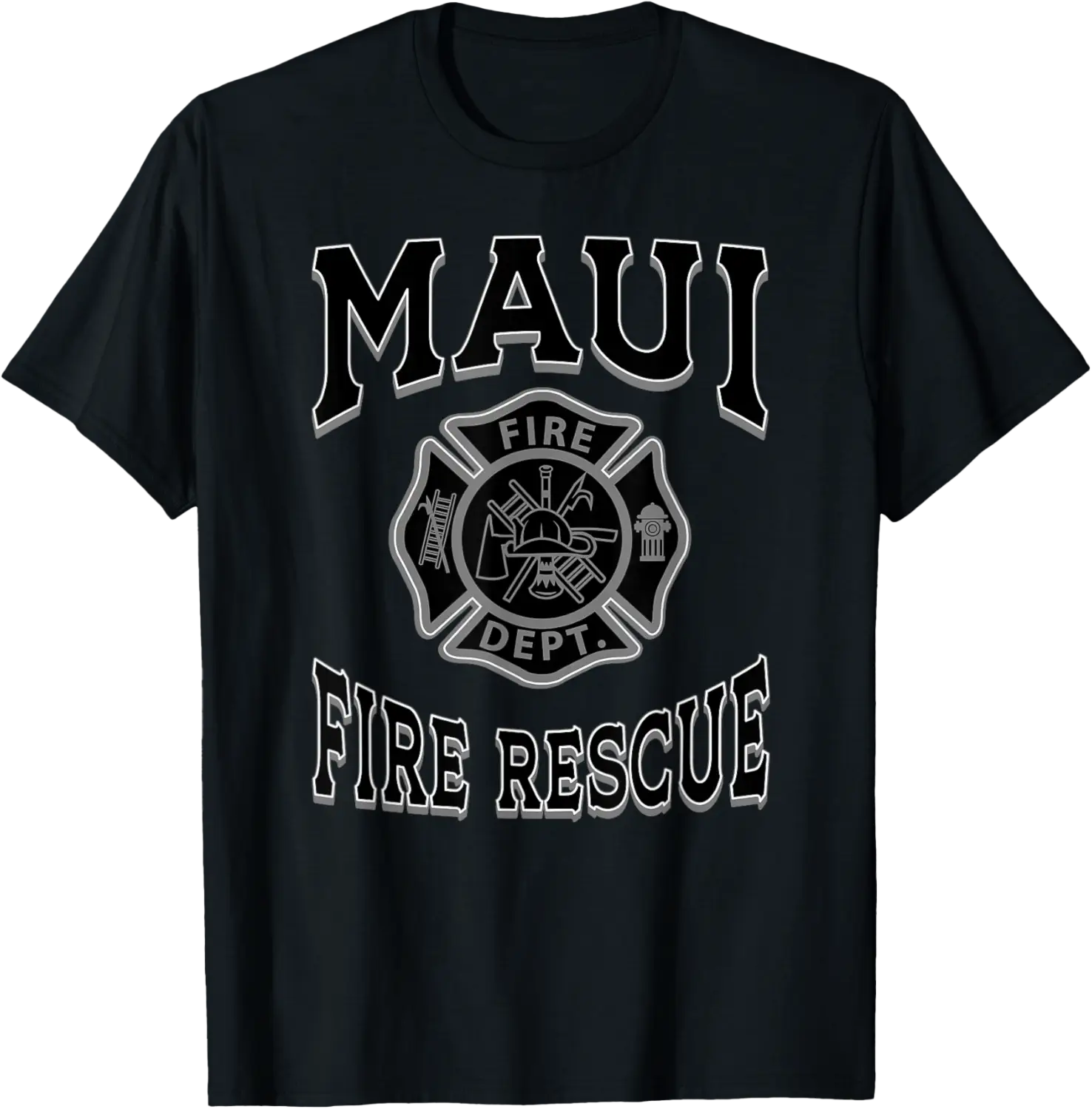 Black Retro Maui Fire Department Flag Hawaii Firefighter T-Shirt ...