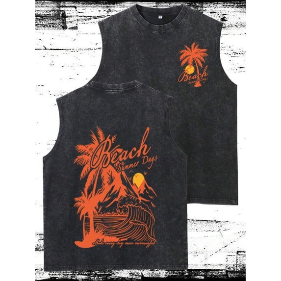 Black Retro Street 230g Heavy Cotton Washed Vintage Sleeveless Vest ...