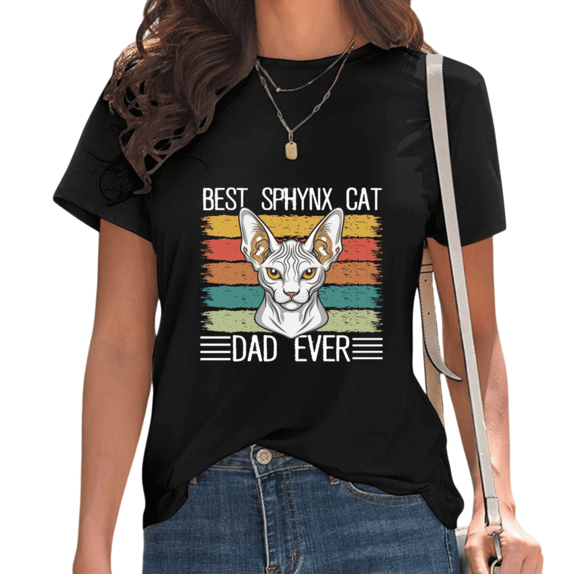 Black Retro Striped Best Sphynx Cat Dad Ever Tshirt Graphic Tees Shirts ...