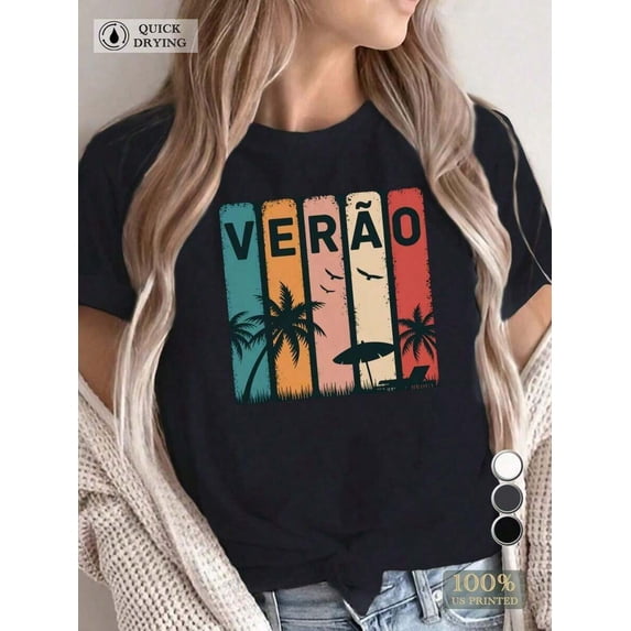 Black Retro Verão Tropical Beach Graphic Womens Raglan T-Shirt ...