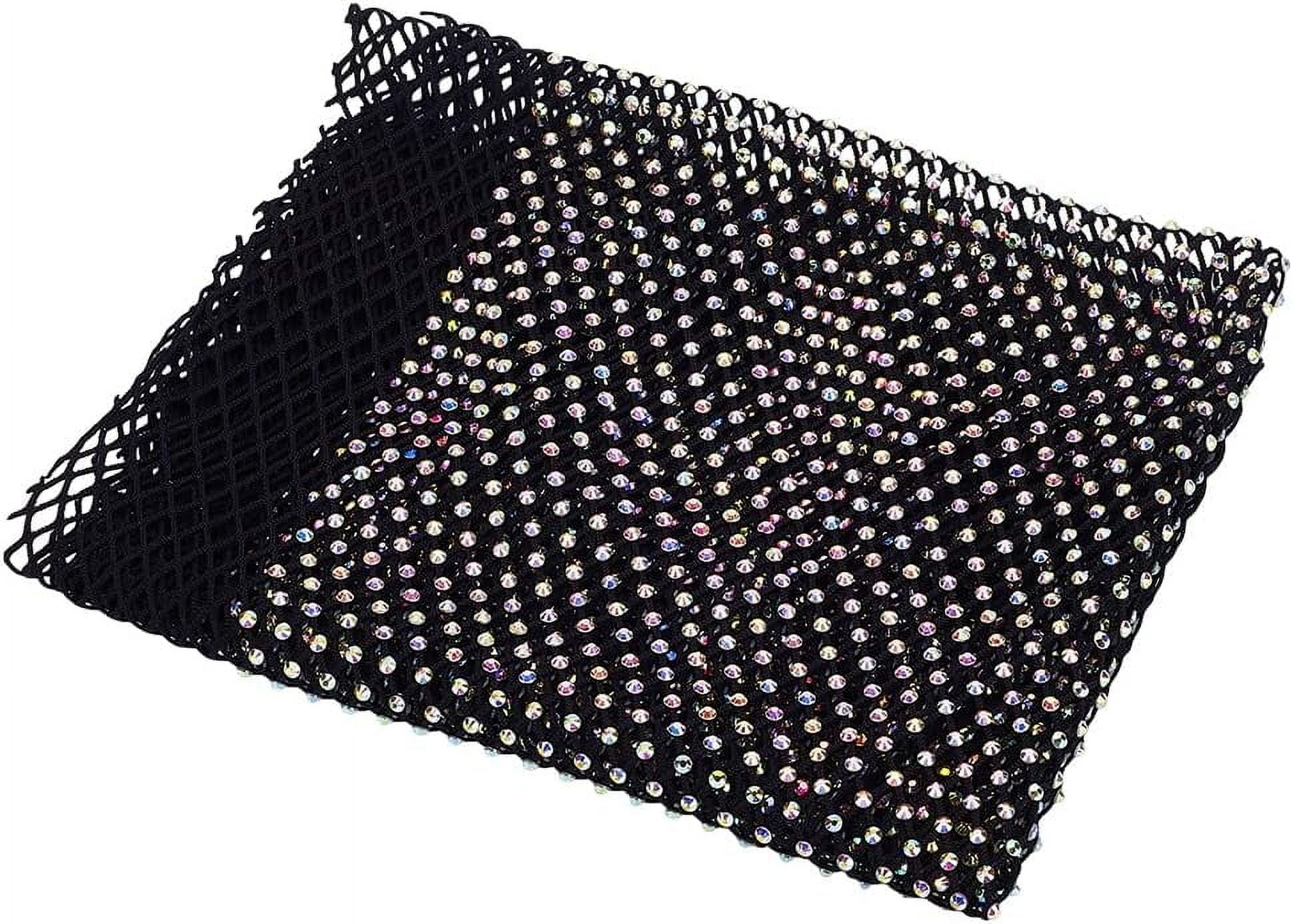 Black Rhinestone Fabric Stretchy Mesh 15.7x11.8inch Soft Stretch Besh ...