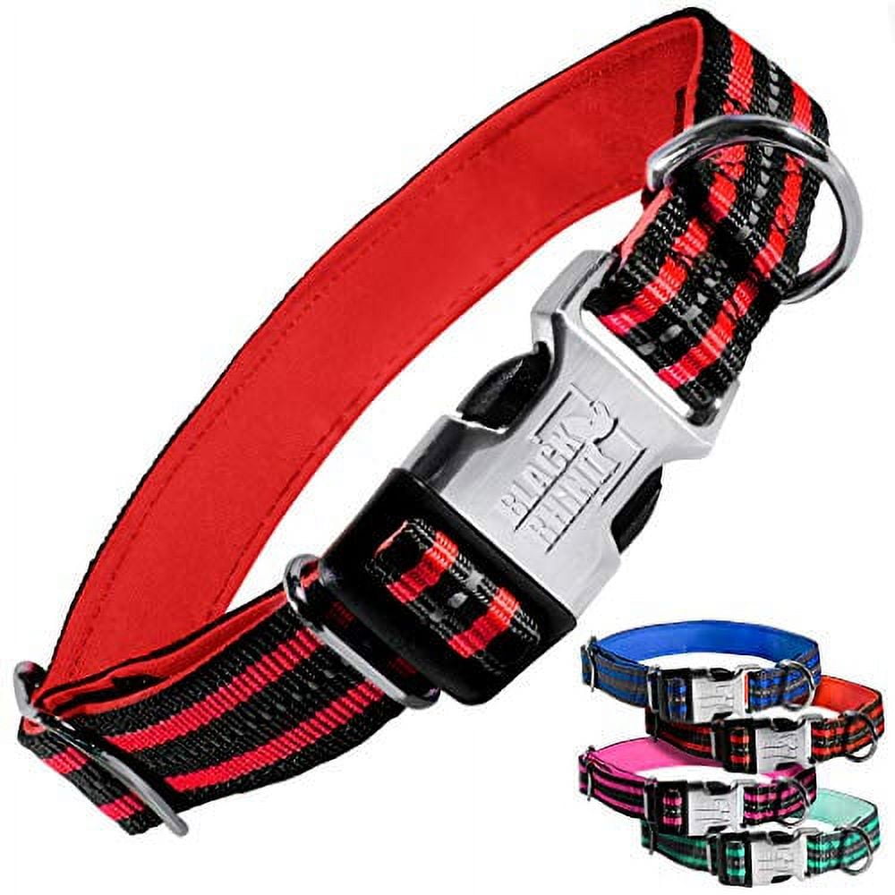 Black Rhino Striped Dog Collar, 3m Reflective Threading, Red, Medium ...