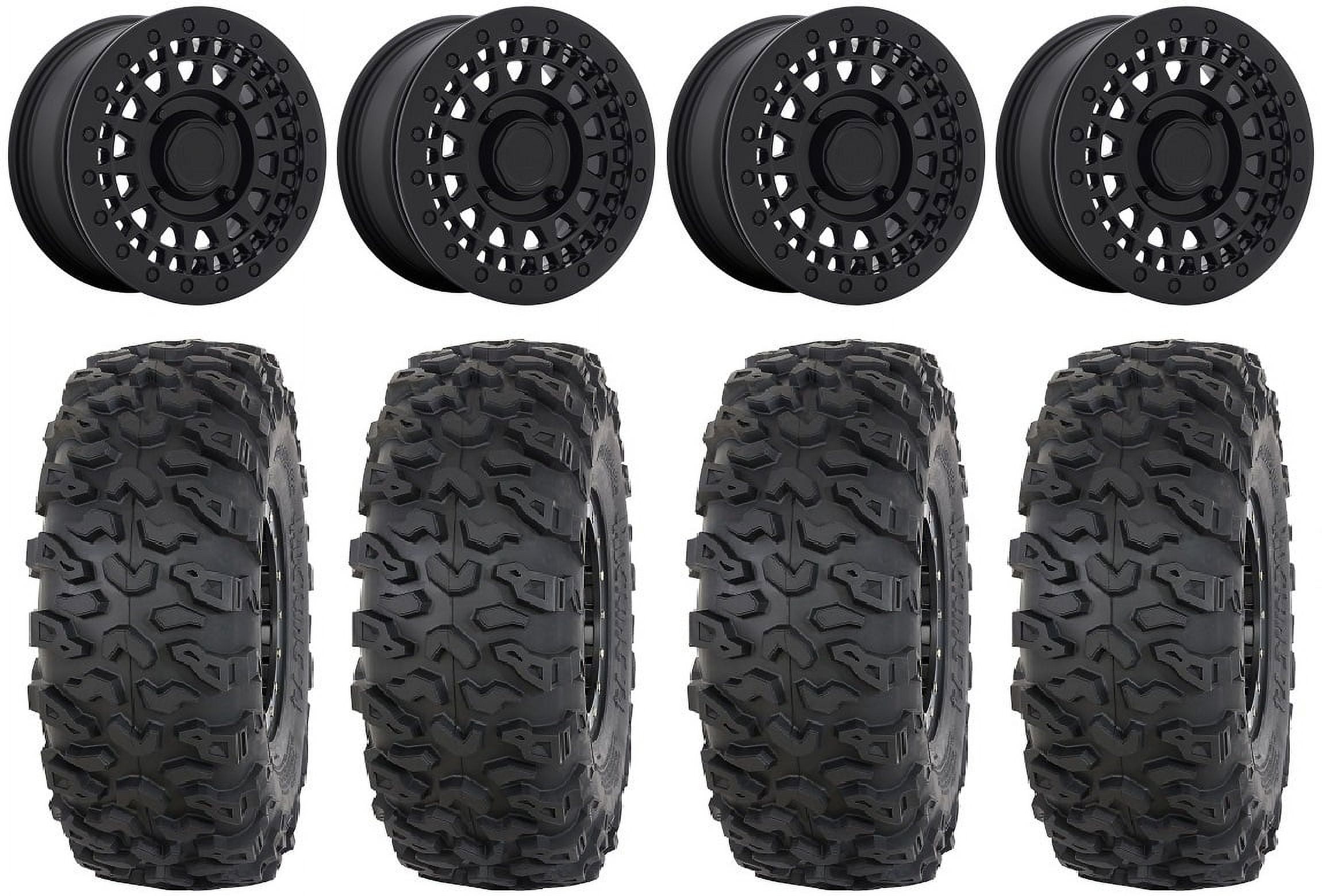 Black Rhino Parker Bdlk 15" Wheels Bk 33" Roctane T4 Tires Polaris RZR ...
