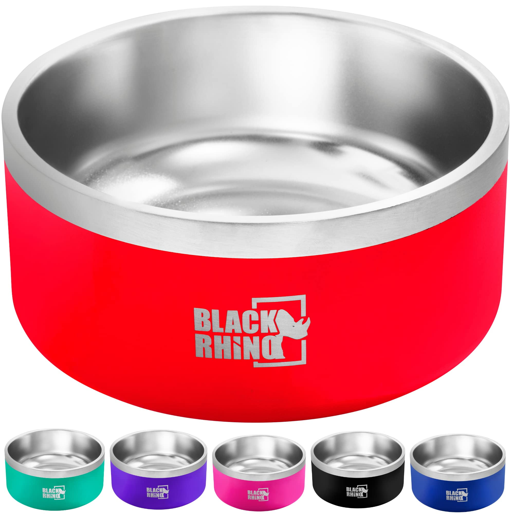 Black Rhino Red 64 Oz Stainless Steel Dog Bowl, Double Insulated ...