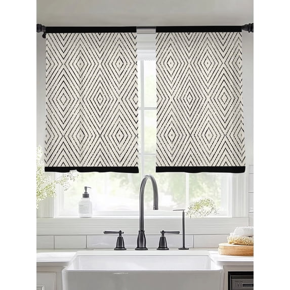 Black Rhombus Frames Sheer Curtains 45 inches Long, Minimalist Boho ...