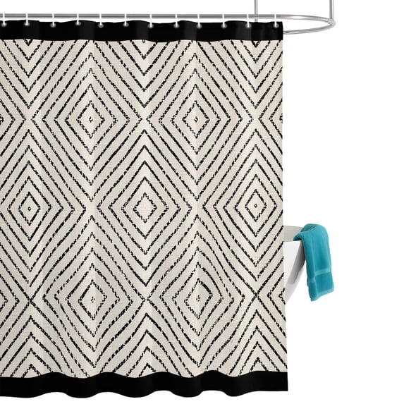 Black Rhombus Frames Shower Curtain, Minimalist Boho Concentric Lines ...
