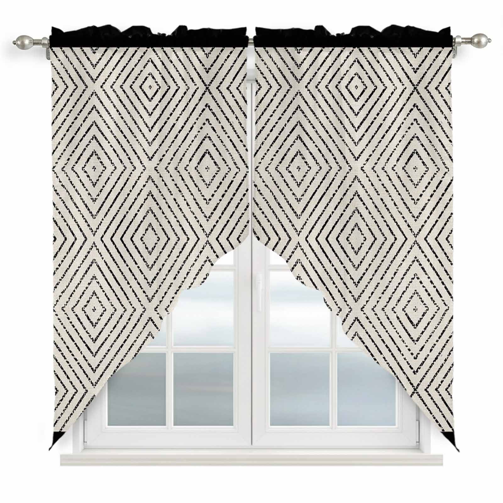 Black Rhombus Frames Swag Curtain Valance for Windows, Minimalist Boho ...