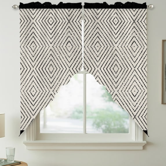 Black Rhombus Frames Swag Kitchen Curtain Valances, Minimalist Boho ...