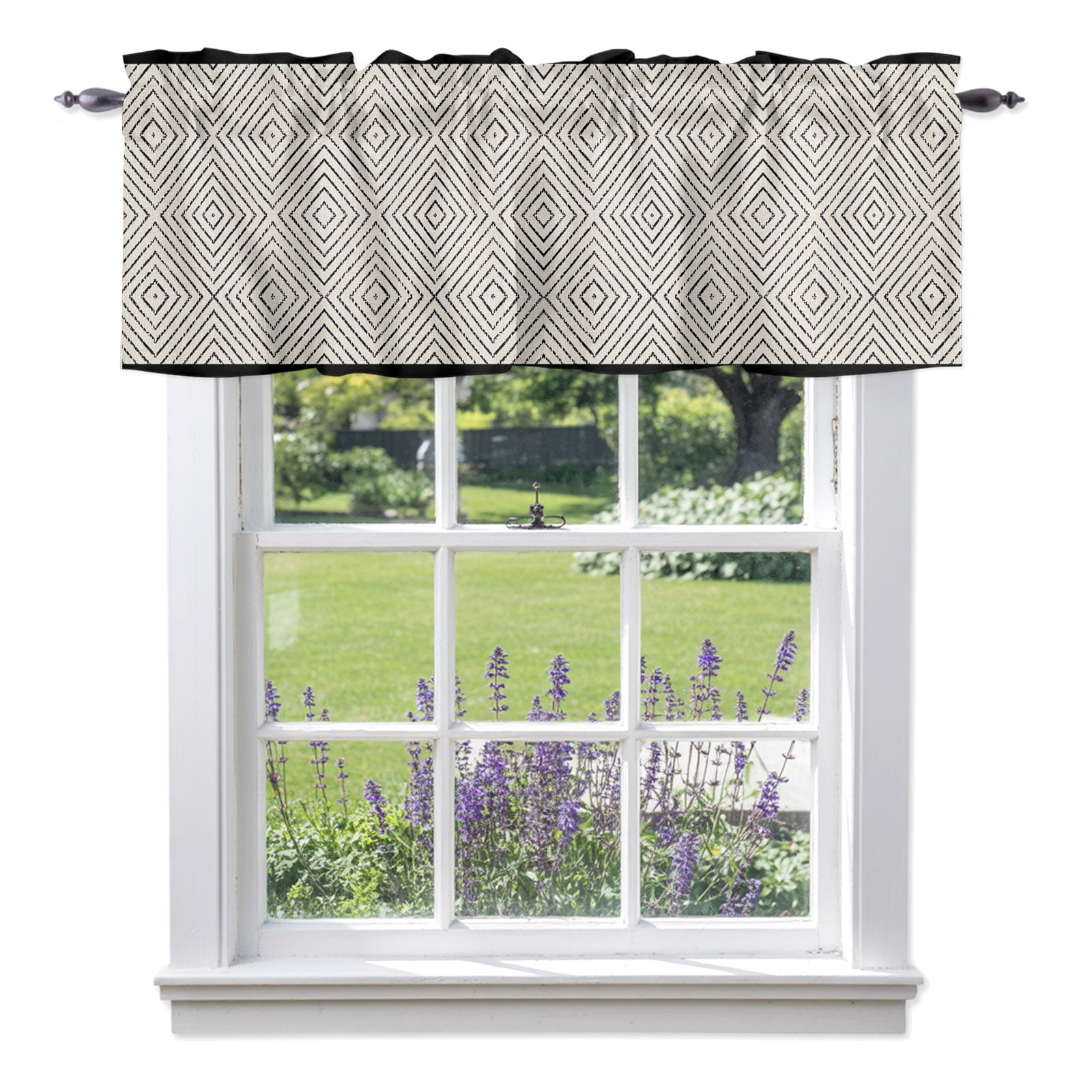 Black Rhombus Frames Valances for Windows Minimalist Boho Concentric ...
