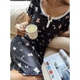 Black Ribbed Short Sleeve Nightgown With Lace Trim, Bear & Bow Print ...