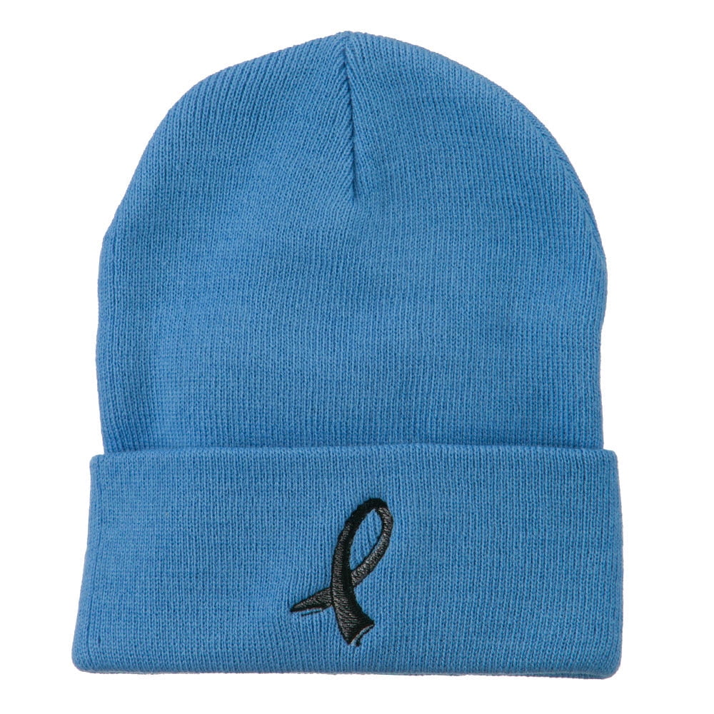 Black Ribbon Skin Cancer Embroidered Long Beanie - Sky Blue OSFM ...