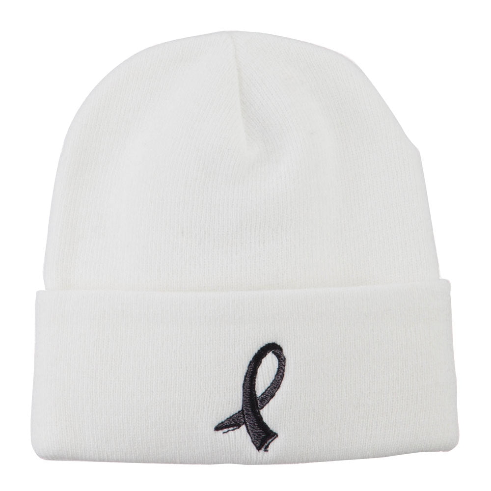 Black Ribbon Skin Cancer Embroidered Long Beanie - White OSFM - Walmart.com