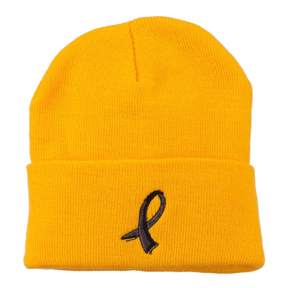 Black Ribbon Skin Cancer Embroidered Long Beanie - Yellow OSFM ...