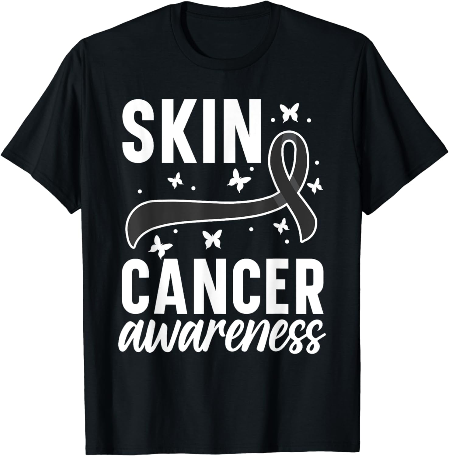 Black Ribbon Skin Cancer Warrior Skin Cancer Awareness T-Shirt ...