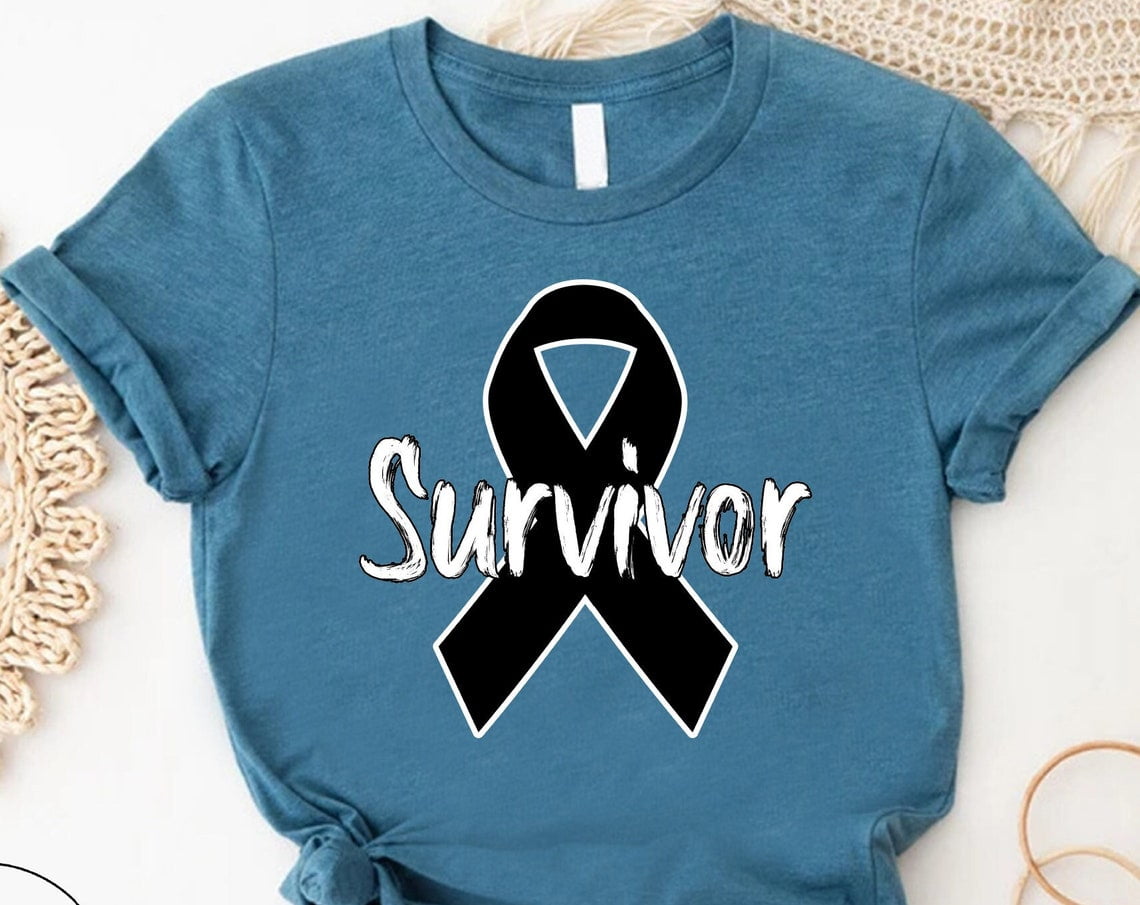 Black Ribbon Survivor Shirt, Skin Cancer Awareness Tee, Melanoma ...