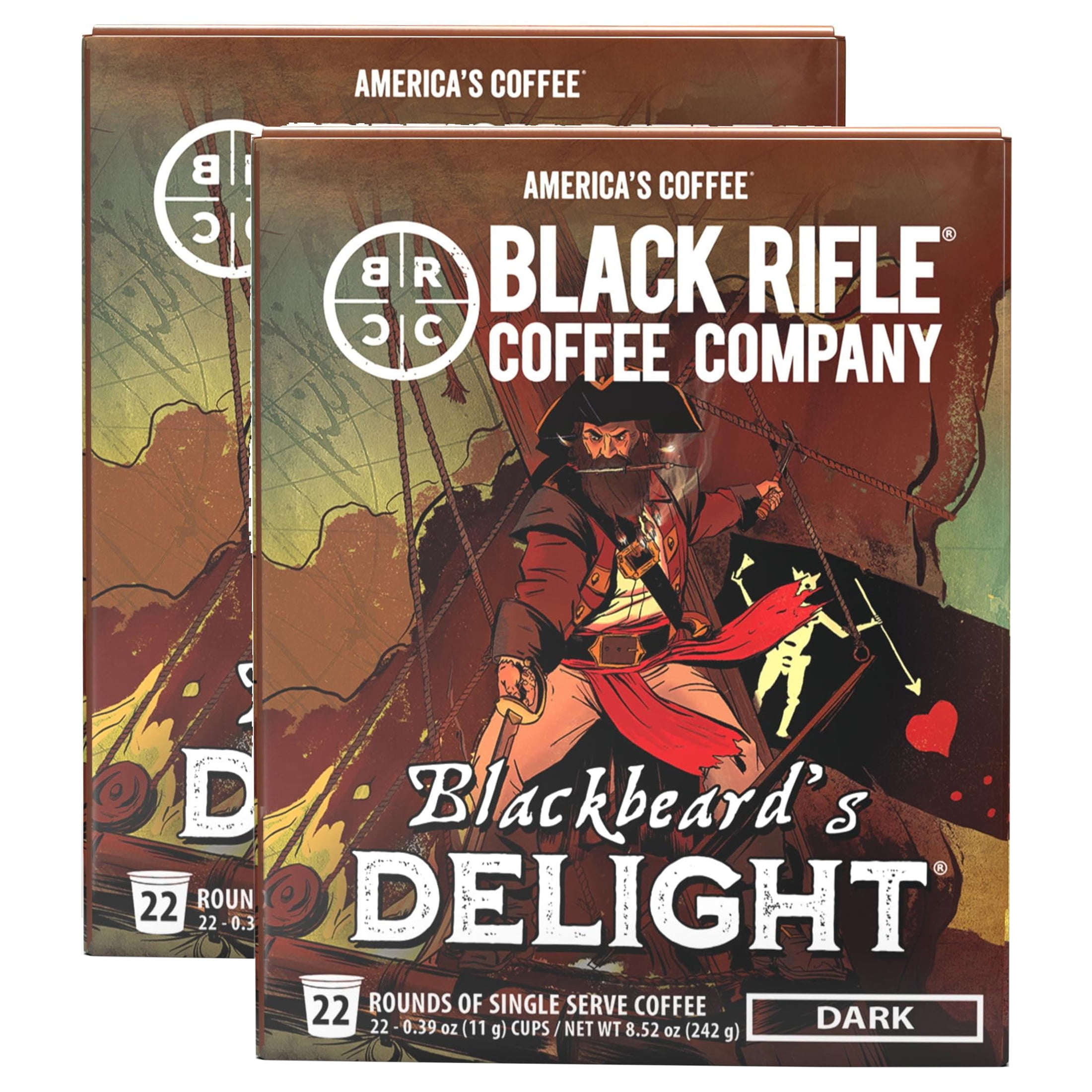 (2 pack) Black Rifle Coffee Company Blackbeard's Delight K Cups Pods, Dark Roast, 22 Ct ...