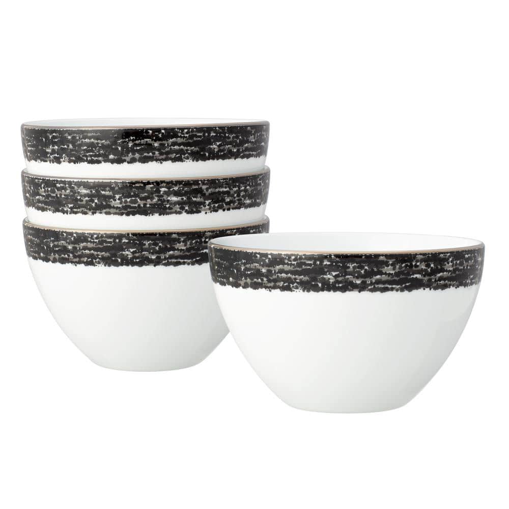 Black Rill 6 in., 29 fl. oz. (Black) Porcelain Cereal Bowls, (Set of 4 ...