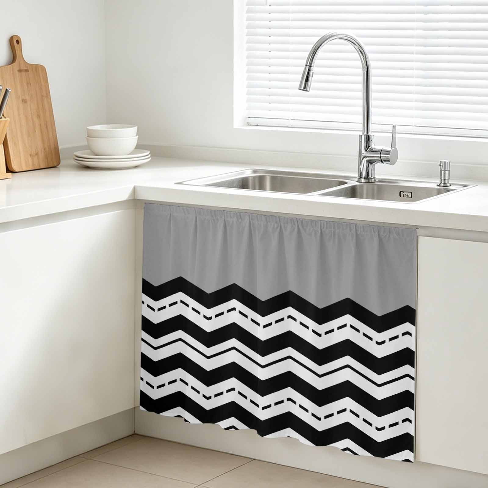 Black Ripple Cabinet Curtain, Black Striped Simple Sink Skirt for ...