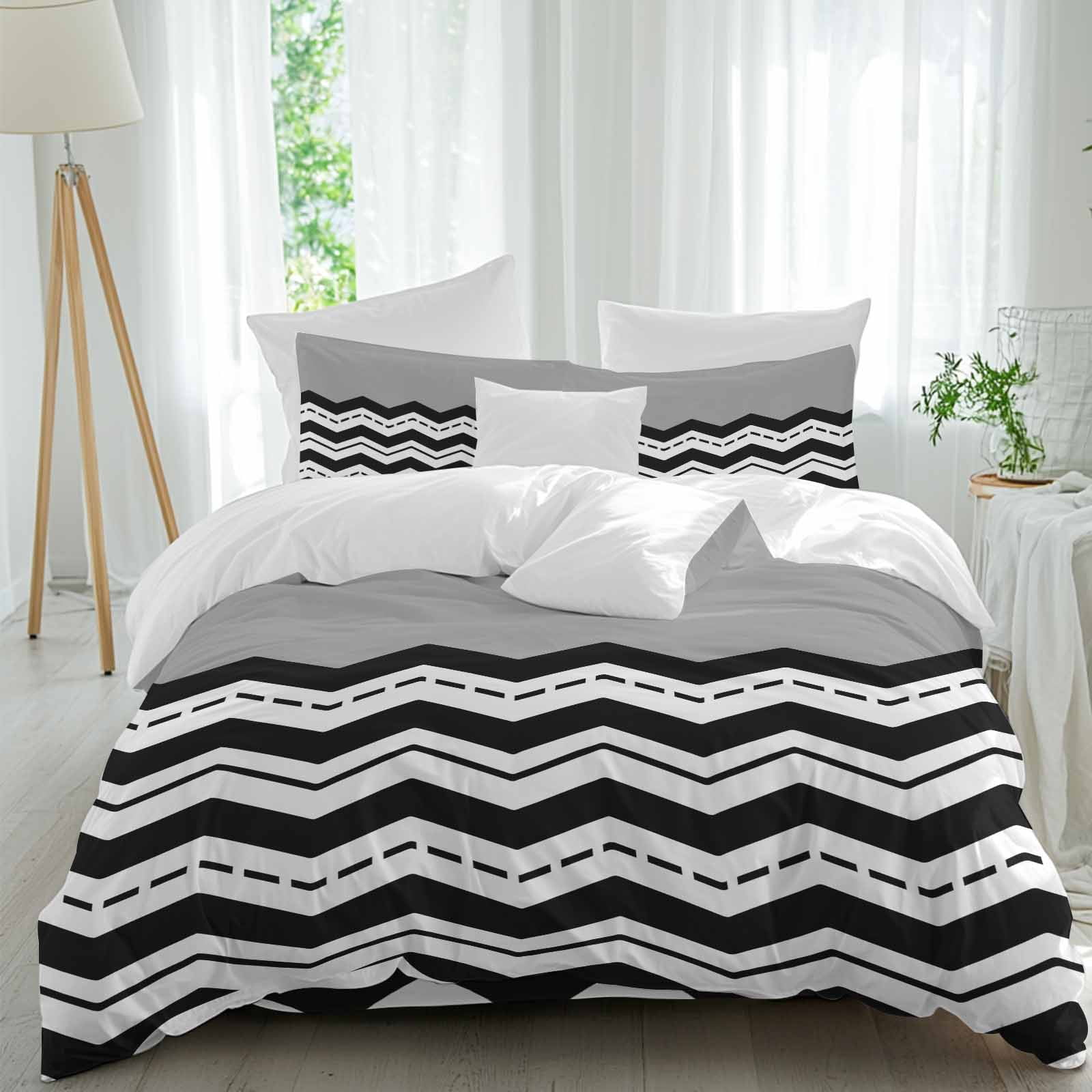 Black Ripple Duvet Cover Set Full Size Black Striped Simple Grey ...