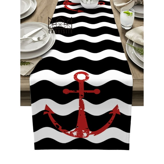 Black Ripple Red Anchor Wedding r Table Runners Coffee Table Kitchen ...