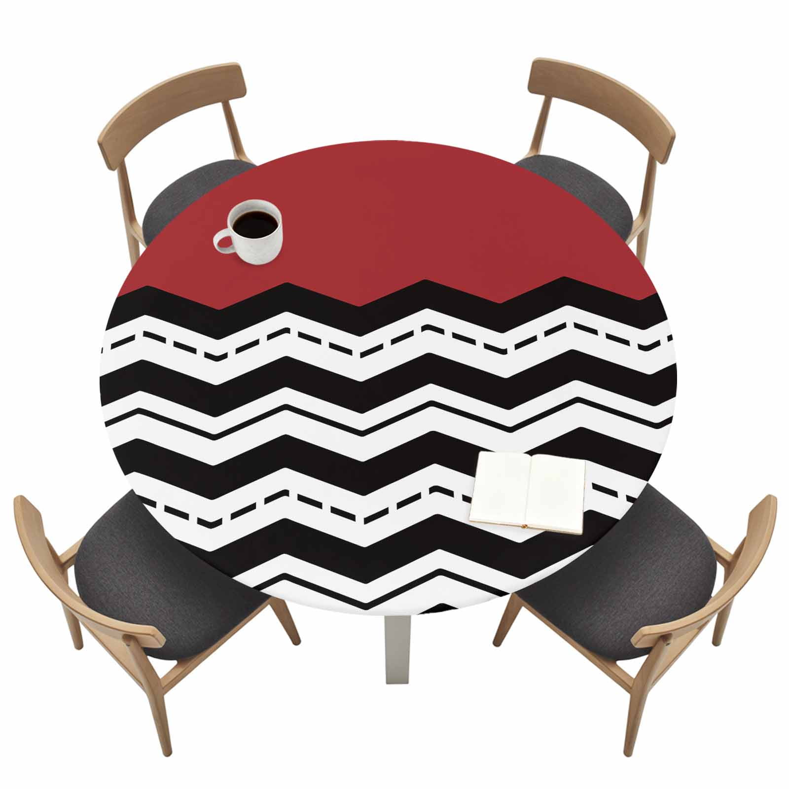 Black Ripple Round Fitted Tablecloth with Elastic Edge Black Striped ...