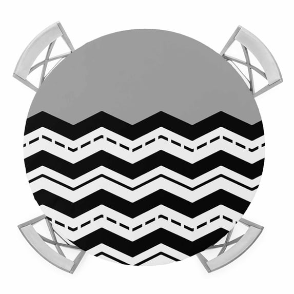 Black Ripple Round Table Cover, Black Striped Simple Waterproof Fitted ...