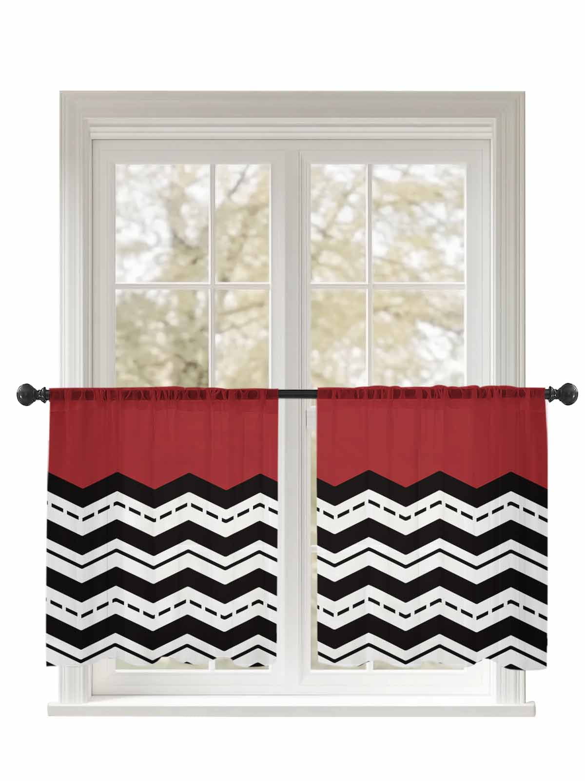 Black Ripple Sheer Curtains 2 Panels Set Black Striped Simple Red ...