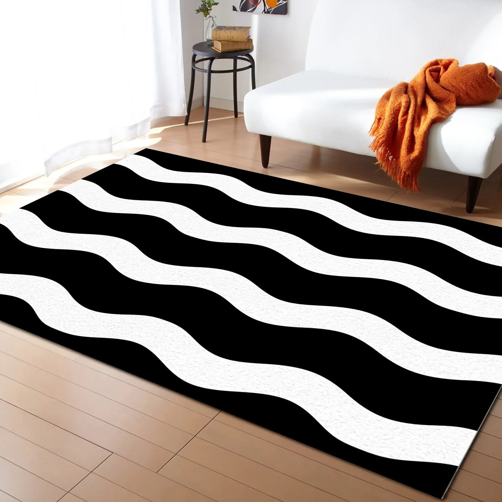 Black Ripple Stripes Waves Bedroom Round Rugs Living Room r Bedroom ...