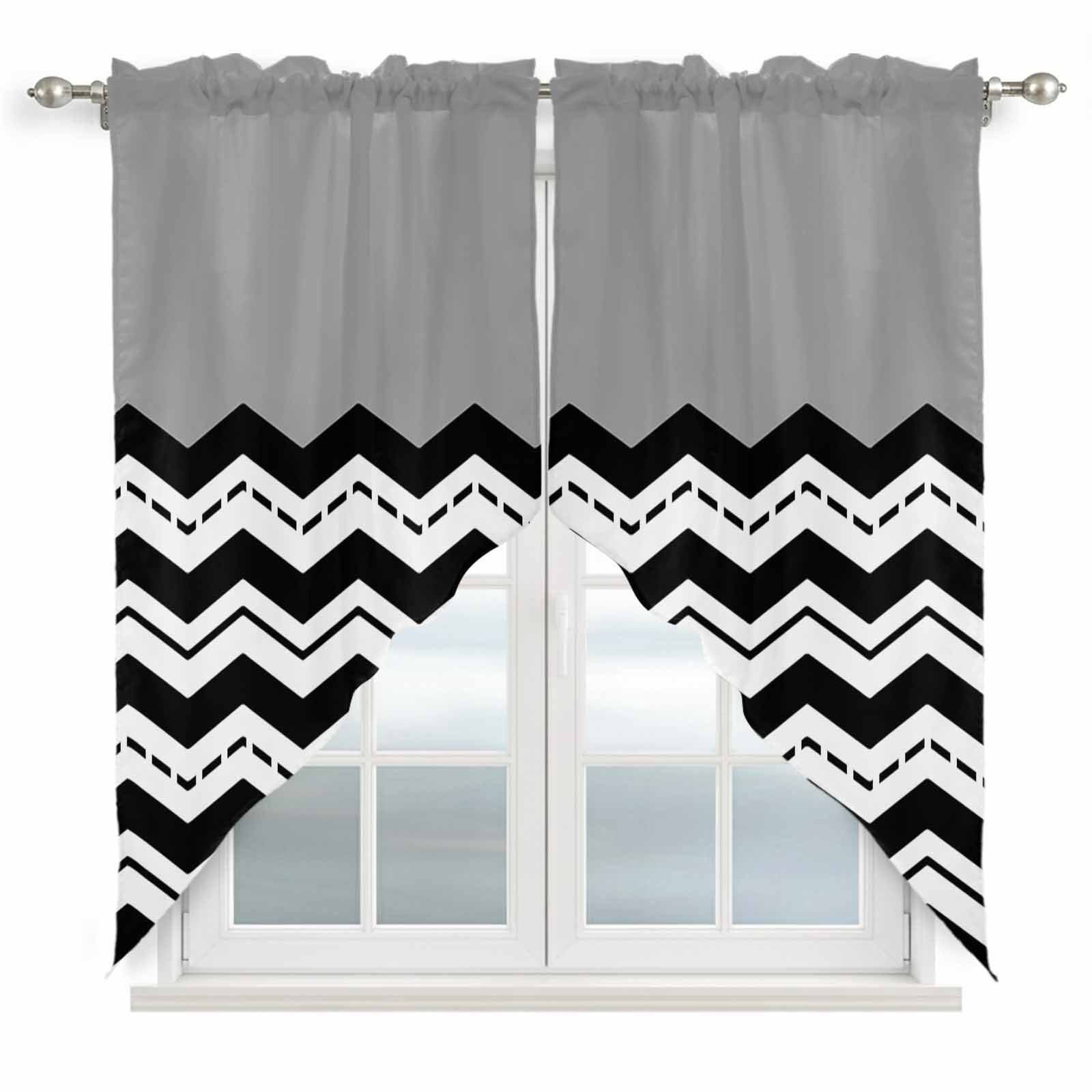 Black Ripple Swag Curtain Valance for Window 2 Panels Black Striped ...