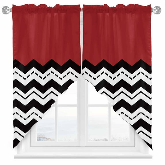 Black Ripple Swag Valances for Windows 2 Pack Black Striped Simple Red ...